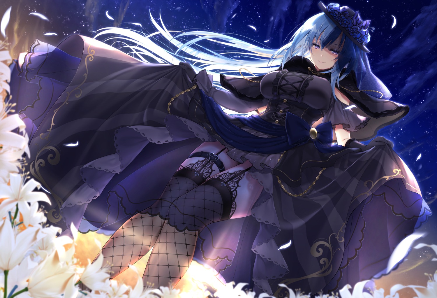jiiwara emori miku project emori miku fishnets garter lolita fashion see through skirt lift ...